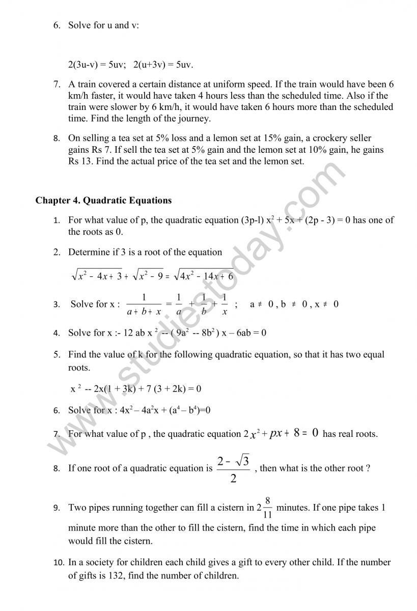 CBSE Class 10 Maths HOTs Question Bank Set C